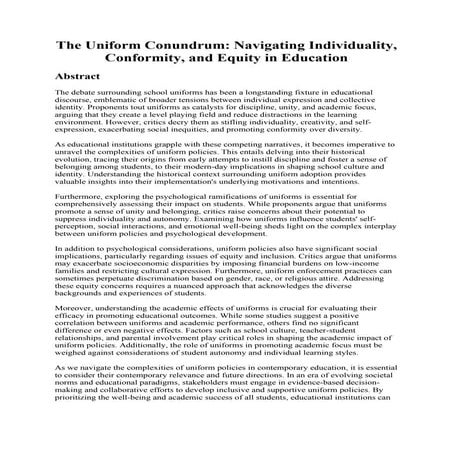 The Uniform Conundrum: Navigating Individuality, Conformity, and Equity ...