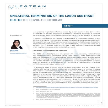 Unilateral termination of the labor contract due to The Covid-19 ...