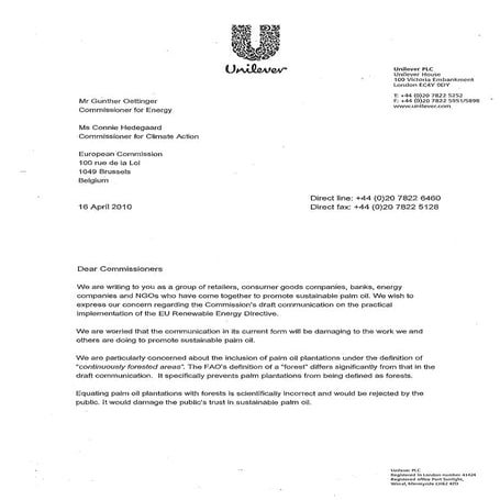 Unilever letter to eu re forest f | PDF