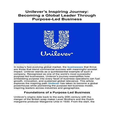 Unilever’s Inspiring Journey Becoming a Global Leader Through Purpose ...