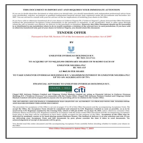 Unilever Tender Offer | PDF | Business Accounting & Finance | Business