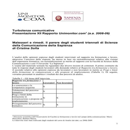 Unimonitor 2009 Malesseri E Rimedi | DOC