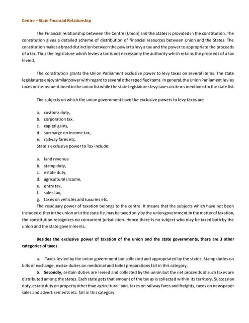 Centre state financial relations | PPTX