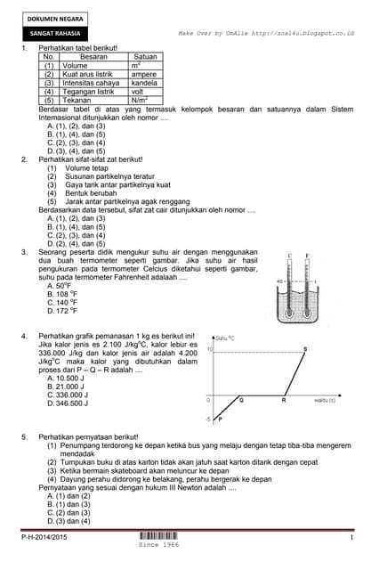 Kumpulan soal-soal Konsep Zat dan Wujudnya UN IPA SMP Kelas 9 Nurul Faela Shufa | PDF