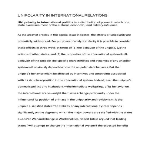 Unipolarity International Relations