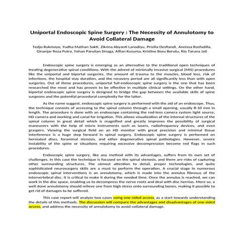 Uniportal Endoscopic Spine Surgery - The Necessity of Annulotomy to Avoid Collateral Damage ...