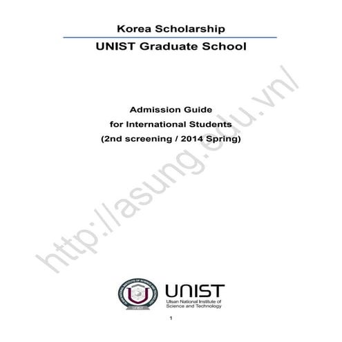 Korea Scholarship UNIST Graduate School - Asung Consulting | PDF ...