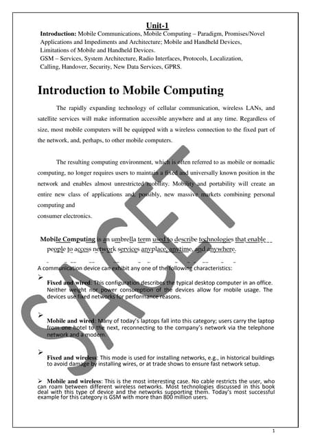 Introduction To Mobile Computing | PPTX