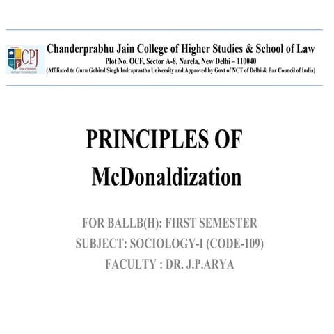 PRINCIPLES OF McDonaldization | PPT