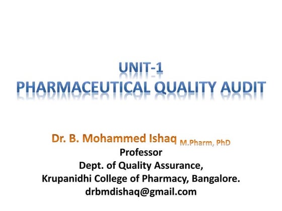 Audits in pharmaceutical industry | PPT