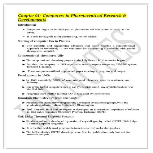 Computers in pharmaceutical research and development, General overview ...