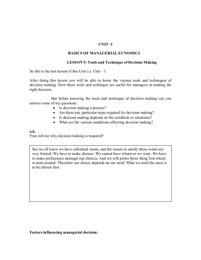 Unit 1 Decision Making