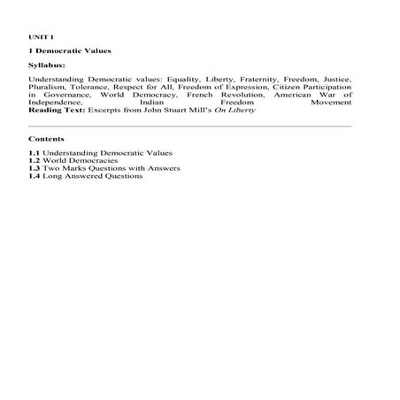 UNIT 1 DEMOCRATIC VALUES NOTES WITH 2MAR | PDF