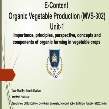 E-Content Organic Vegetable Production (MVS-302) Unit-1 Importance ...