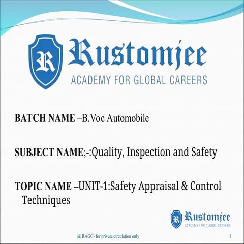 UNIT;-1 safety apprasal & control technique | PPT