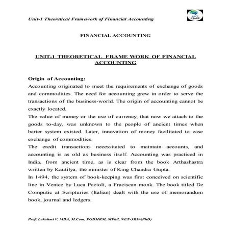 Unit 1 theoritical framework of financial accounting | DOCX