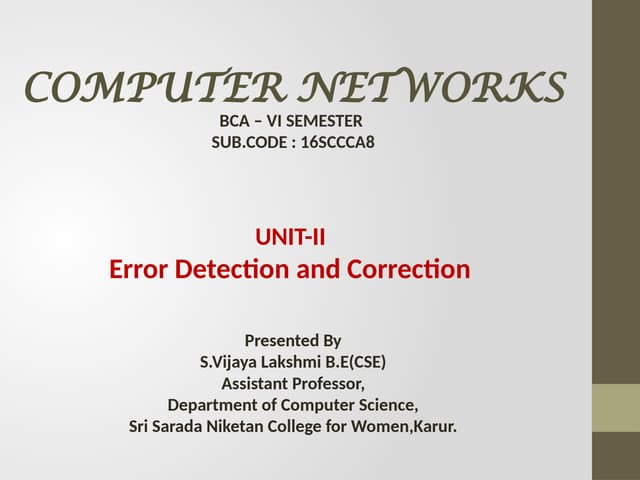 Computer Networks Error Detection And Correction Pptx Computer