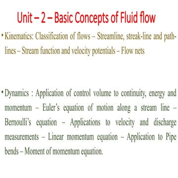 Basic concepts of fluid flow-fluid kinematics and dynamics | PPT
