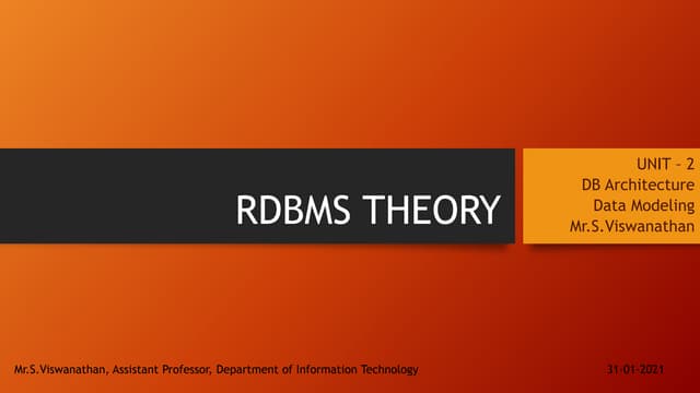 Database Architecture And Data Modelling Pptx Databases Computer