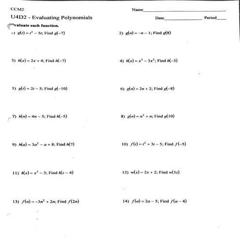 Practice Evaluating Polynomials Pdf