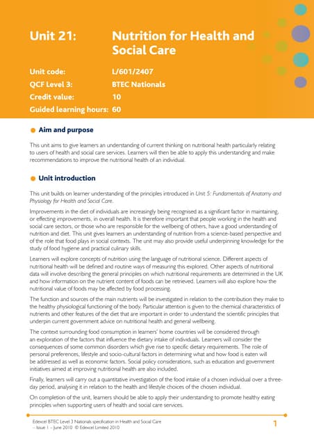 NUTRITION COURSE OUTLINE OUTLINING A SELF READING GUIDE | DOCX