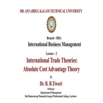 Unit -2 : lecture-2 (absolute advantage theory) | PPTX