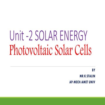 Solar energy PV cells | PPT
