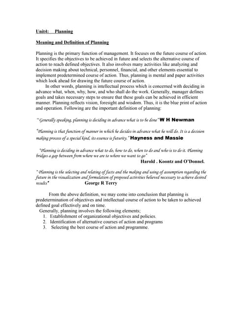 Planning, Nature, Significance, Process of Planning, Types of Planning ...