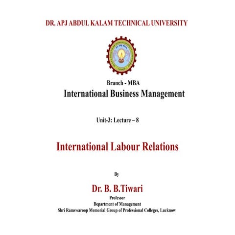 Unit- 3: Lecture-8(international Labor Relations) | PPTX