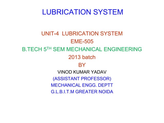 Lubrication System - IC Engine - Unit-III | PPTX