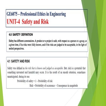 Professional ethics unit-4 Safety and Risk | PPT