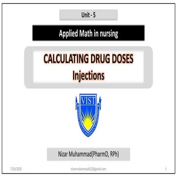 Dose calculations- injections for nurses and pharmacists | PPTX