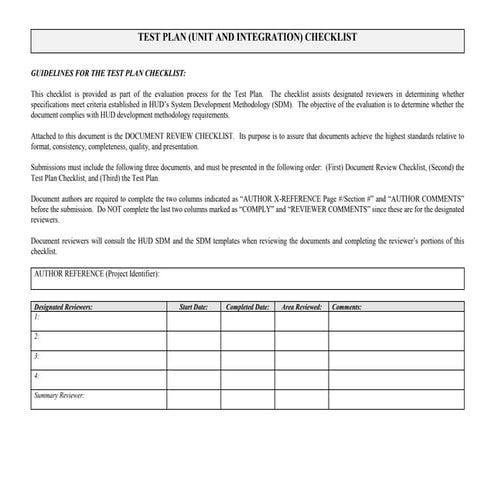 unit-and-integration-plan-checklist for software application.doc