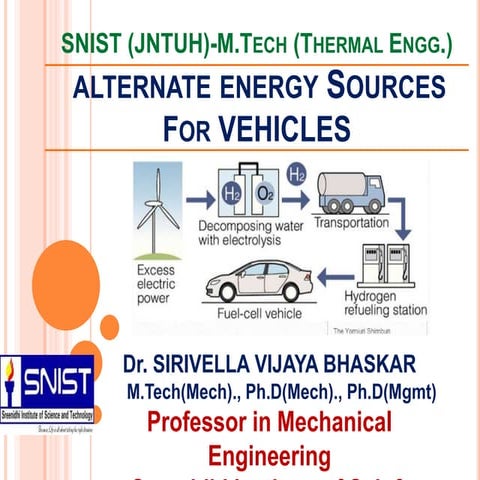 Alternate energy Sources For VEHICLES | PPTX