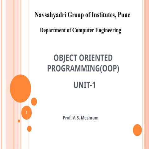 Unit I Fundamentals Of Object Oriented Programming Pptx