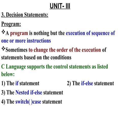 Decision Making statements and Looping statements | PPT