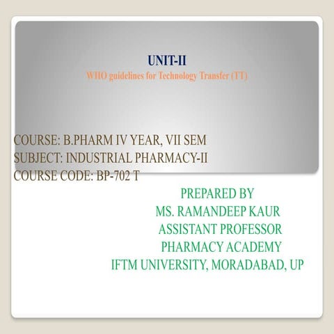 WHO guidelines on transfer of technology | PPTX