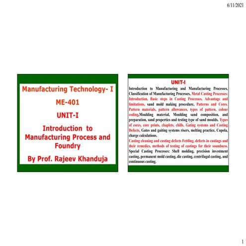 Manufacturing technology process introduction and foundary | PDF