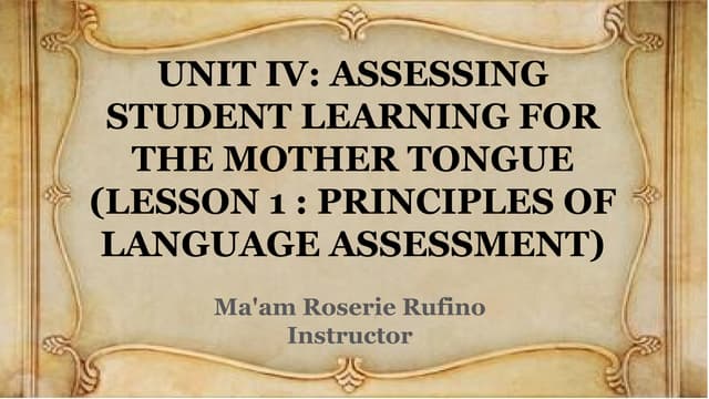 ASSESSMENT: DISCRETE POINT TEST, INTEGRATIVE TESTING, PERFORMANCE-BASED ...