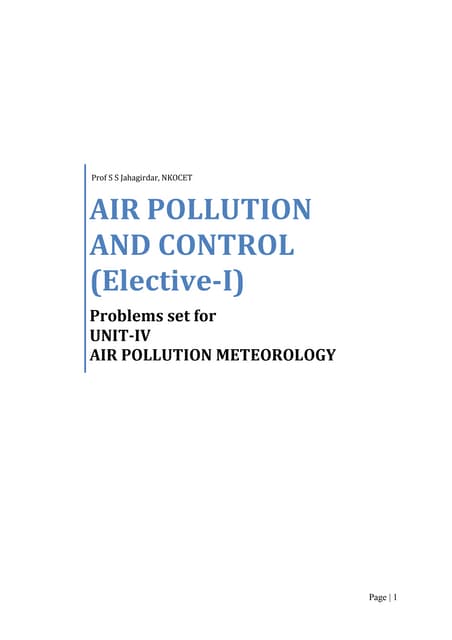 AIR POLLUTION CONTROL Unit ii problem set | PDF | Indoor Environmental ...
