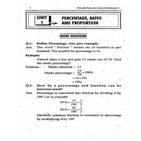Unit01 percentage-ratio-and-proportion | PDF