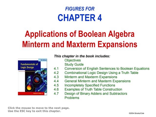 Applications Of Boolean Algebra Minterm And Maxterm Expansions Pptx