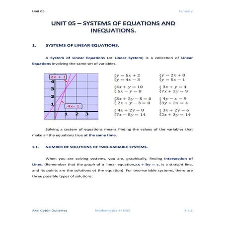 4 ESO Academics - UNIT 05 - SYSTEMS OF EQUATIONS AND INEQUATIONS. | PDF