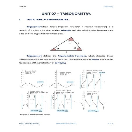 4 ESO Academics - UNIT 07 - TRIGONOMETRY. | PDF
