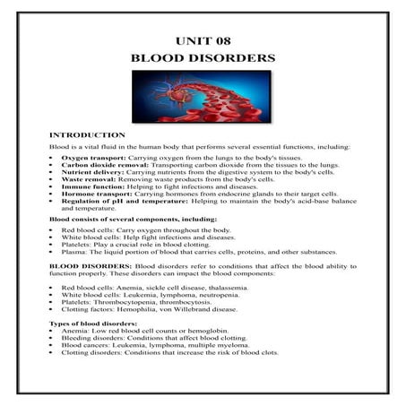 UNIT 8 BLOOD DISORDERS...COMPREHENSIVE OVERVIEW | DOCX