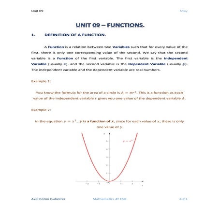 4 ESO Academics - UNIT 09 - FUNCTIONS | PDF