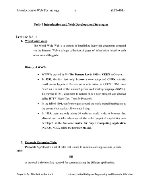 Web Technology UPTU UNIT 1 | PDF | Internet | Computing