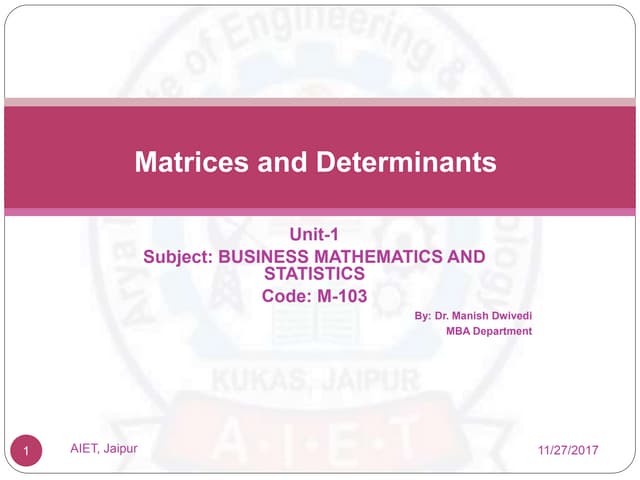 Matrices And Determinants | PPT | Physics | Science