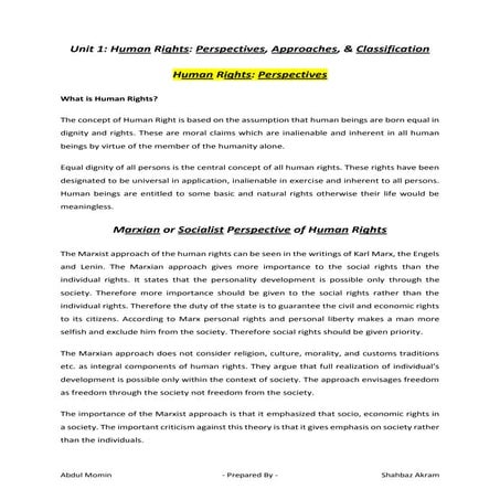 Human Rights: perspective, approaches and classification | PDF