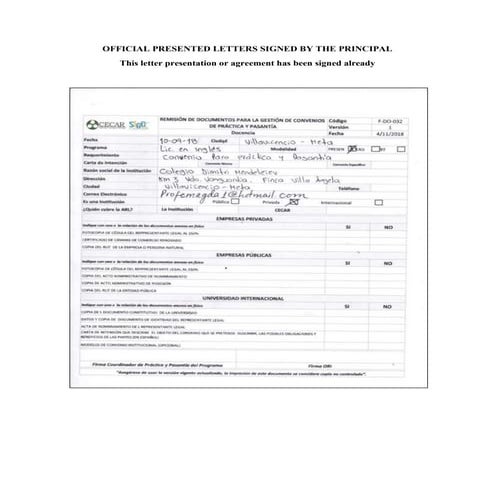 Official presented letters signed by the principal | PDF